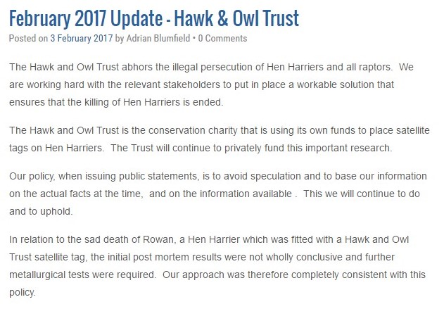 Hawk and Owl Trust dig themselves in to a deeper hole re: shot hen ...