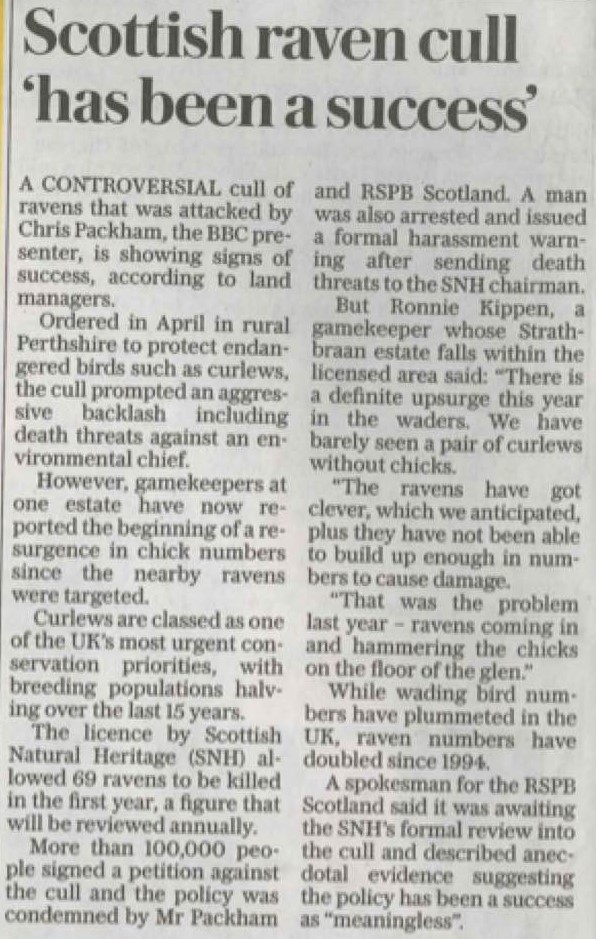 Surprise! Gamekeeper in raven cull area declares cull a success ...